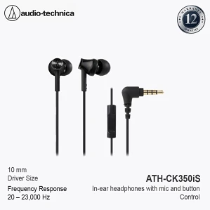 Audio-Technica ATH-CK350iS Earphone with Mic - Black